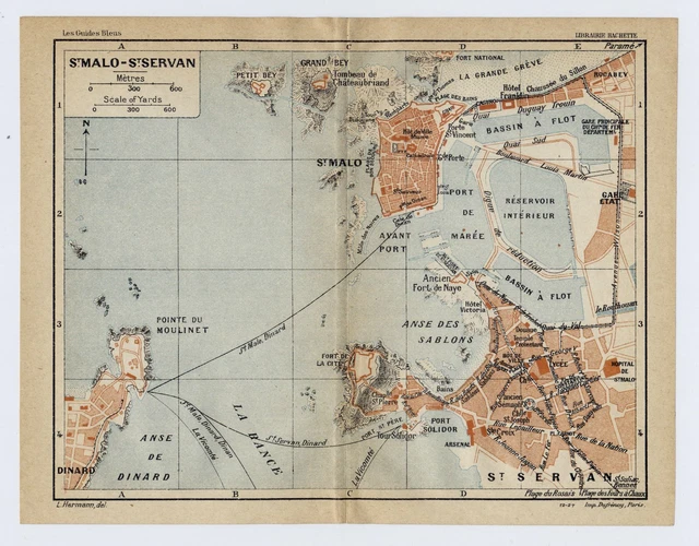 1926 ORIGINAL VINTAGE City Map Of Saint-Malo Saint-Servan / Brittany ...