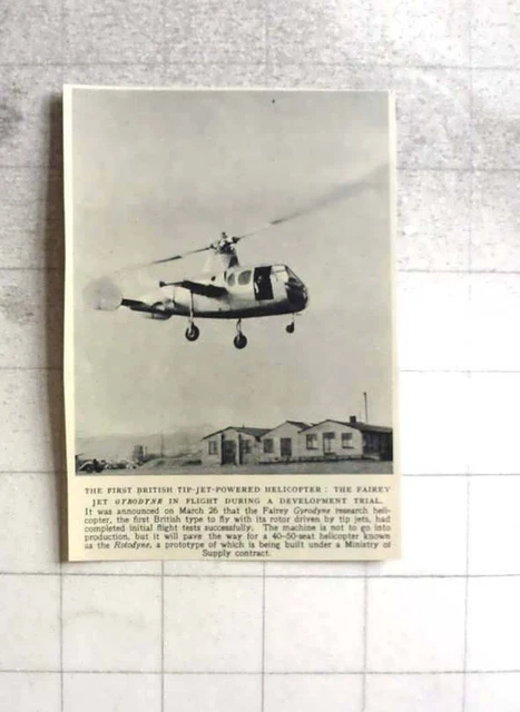 1954 THE FAIREY Jet Gyrodyne In-flight Development Trial EUR 7,15 ...