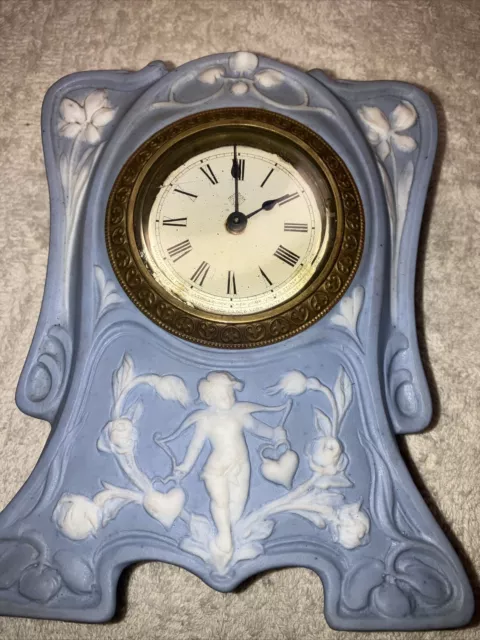 VINTAGE ANSONIA MANTEL Clock Miniature Antique Royal Blue Porcelain ...