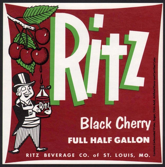 VINTAGE SODA POP bottle label RITZ BLACK CHERRY St Louis Missouri new ...