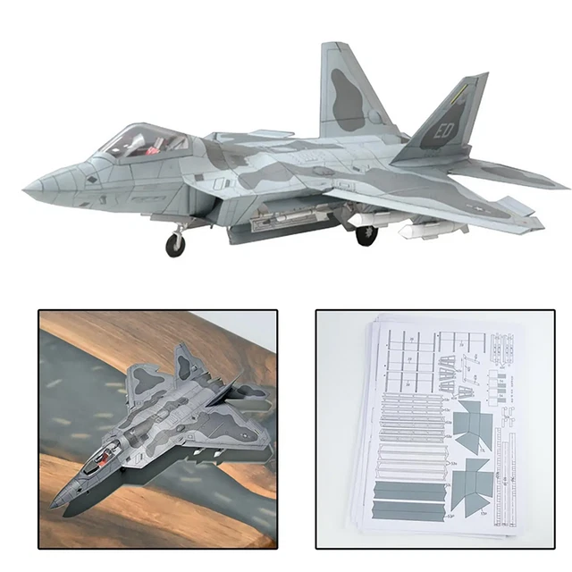 1:33 F22 FIGHTER Paper Model Military Puzzle Paper Aircraft Unassembled ...