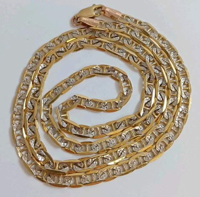 SIGNED ITALY 375 9Kt Yellow & White Gold Curb Link Chain 20 Inch ...