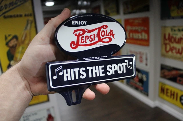 RARE 1950S PEPSI COLA HITS THE SPOT STAMPED PAINTED PLATE TOPPER METAL ...