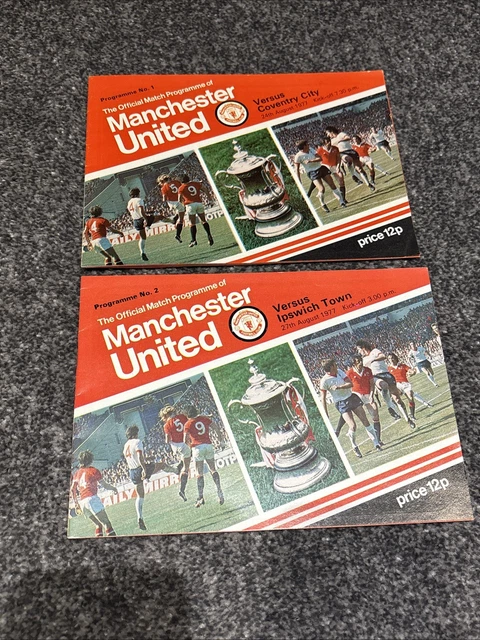 MANCHESTER UNITED FOOTBALL Programmes X2 - Coventry City & Ipswich 1977 ...