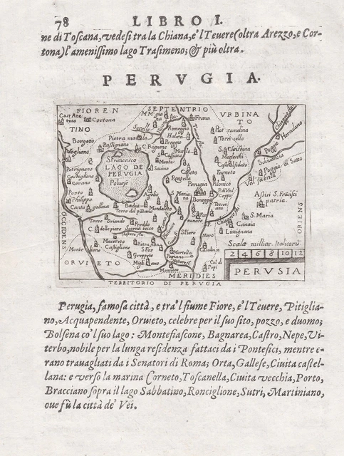 PERUGIA UMBRIA CARTA Incisione Mappa Ortelius Engraving Botero 1599 EUR ...