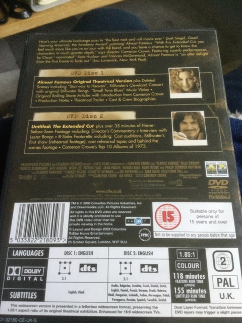 ALMOST FAMOUS (DVD, 2002).Very Good collectors Edition.twin disc. EUR 4 ...