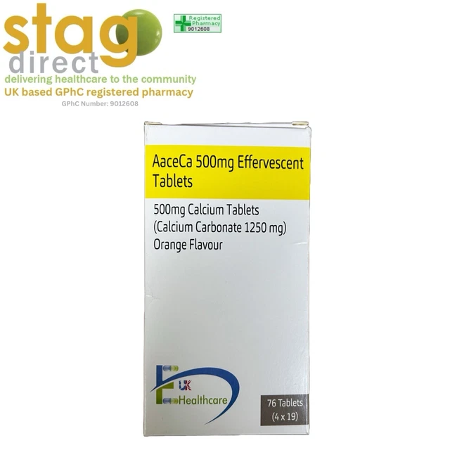 AACECA 500MG EFFERVESCENT Tablets - Calcium Carbonate 1250mg - Orange ...