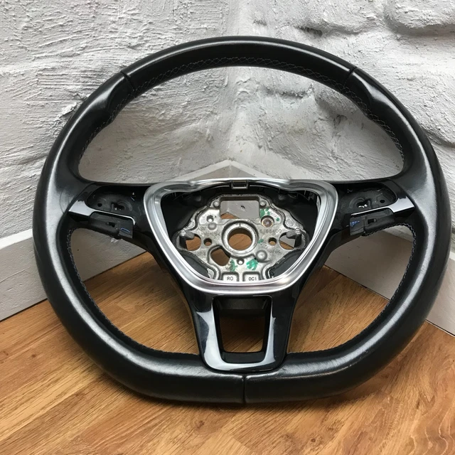 GENUINE VW BLACK Leather Blue Stitched Steering Wheel. Fits T6, Amarok ...