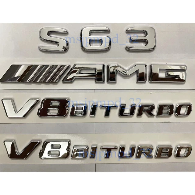 S63 AMG V8 Biturbo Silber Briefe Car Emblem Aufkleber Emblem Logo Auto ...