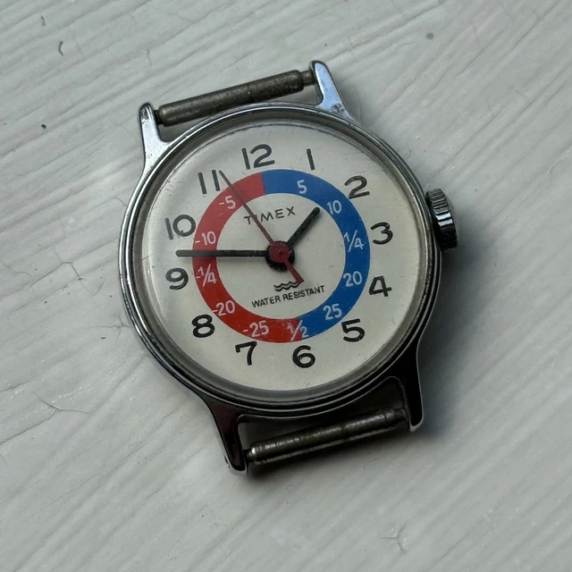 WORKING 24MM VINTAGE Timex Time Teacher Red And Blue Watch Manual Wind ...