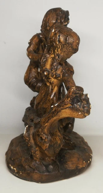 ANTIQUE FIGURE IN Plaster Cast Two Enfants Seated On One Branch ...