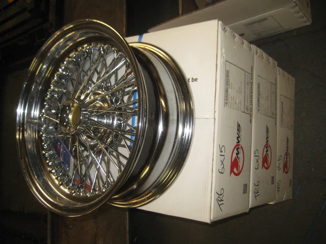 TRIUMPH TR6 CHROME WIRE WHEELS 70 SPOKE 6" X 15" also fits TR4 TR5 SET ...
