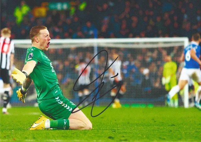 JORDAN PICKFORD EVERTON Goal Celebration v Newcastle Hand Signed A4 ...
