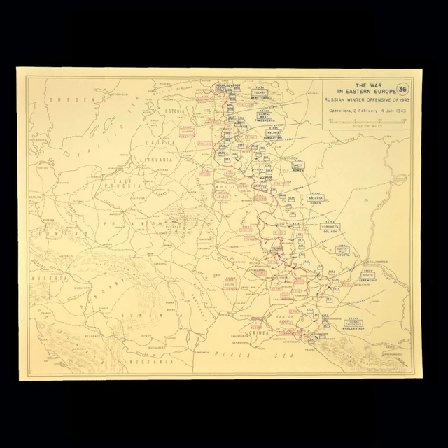 1943 WWII EASTERN Front Map Russian Front Winter Offensive World War 2 ...