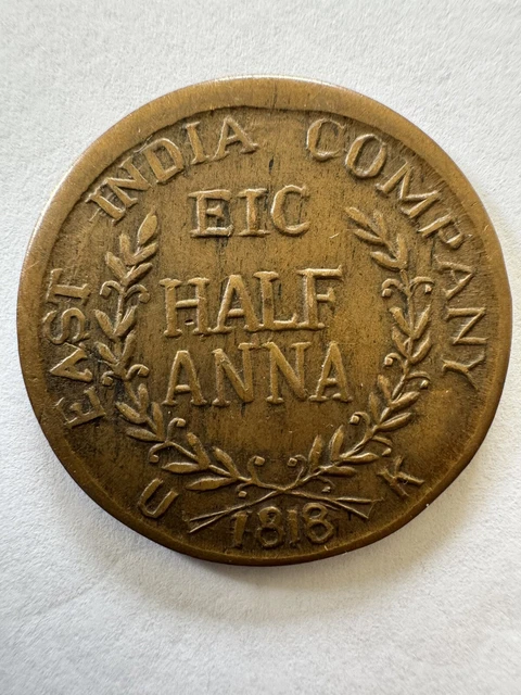 EAST INDIAN INDIA Company 1818 Half Anna Central Dot , Rare Mint ...