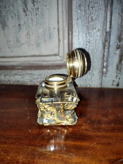 ENCRIER EN CRISTAL c.1900 monture en bronze muguet art nouveau EUR 250 ...
