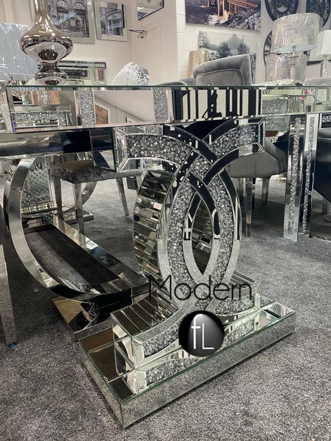 MIRRORED CRUSHED CRYSTAL C console table, Sparkle C hall side table EX ...