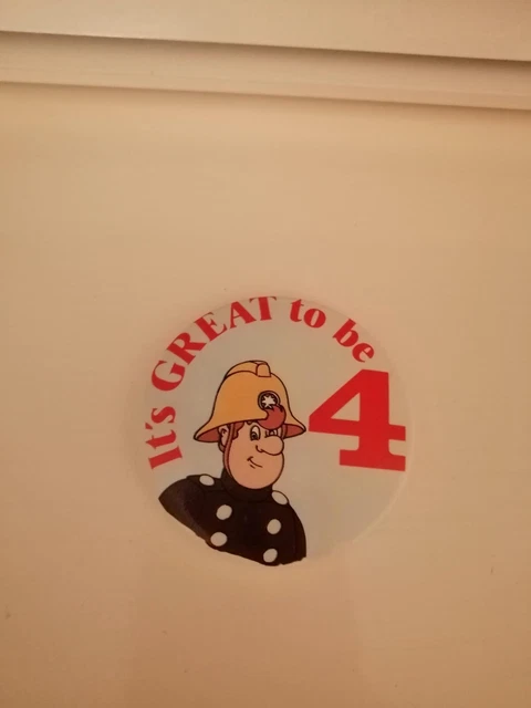 VINTAGE FIREMAN SAM Uk Birthday Card Pin Badge It's Fun To Be 4 £2.50 ...