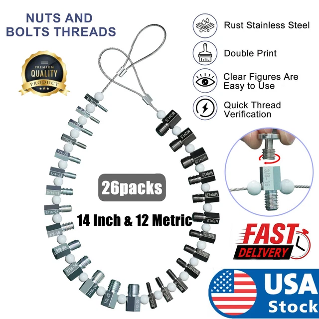 NUT AND BOLT Thread Checker 26 Thread Identifier Gauge Inch and Metric ...
