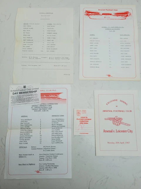 ARSENAL FC COLLECTION - Ephemera Reserves Single Sheet Menu Stub £1.99 ...