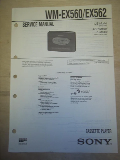 MANUEL D'ENTRETIEN SONY ~ lecteur de cassette Walkman WM-EX560/EX562 ...