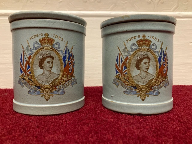 PAIR OF VINTAGE Rare Queen Elizabeth II Coronation Storage Jars ...
