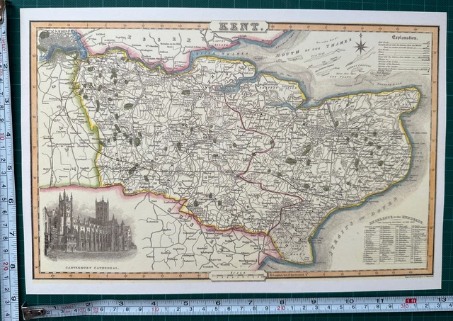OLD VICTORIAN RAILWAY Map of Kent, UK 1840 Pigot: Antique, Vintage ...