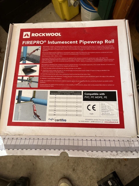 ROCKWOOL FIREPRO INTUMESCENT Pipe Wrap Roll 25m x 40mm x 2mm £73.48 ...
