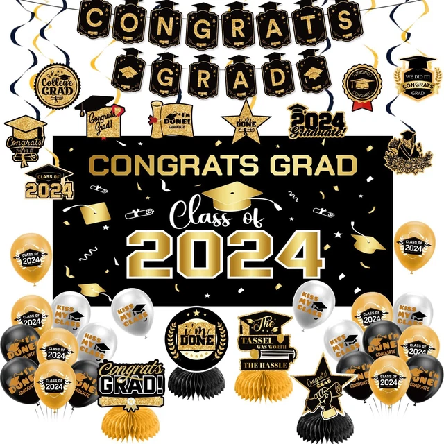 GRADUATION DECORATIONS CLASS of 2024,Gold Themed Graduation Decorations ...