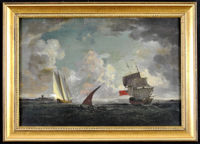 18TH CENTURY ENGLISH OLD MASTER MARINE SEASCAPE ANTIQUE OIL ON CANVAS ...