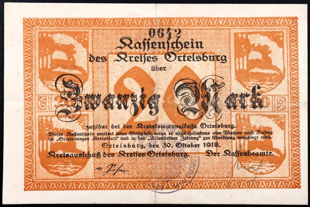 ORTELSBURG / SZCZYTNO 1918 XX-RARE 20 Mark East Prussia German Notgeld ...