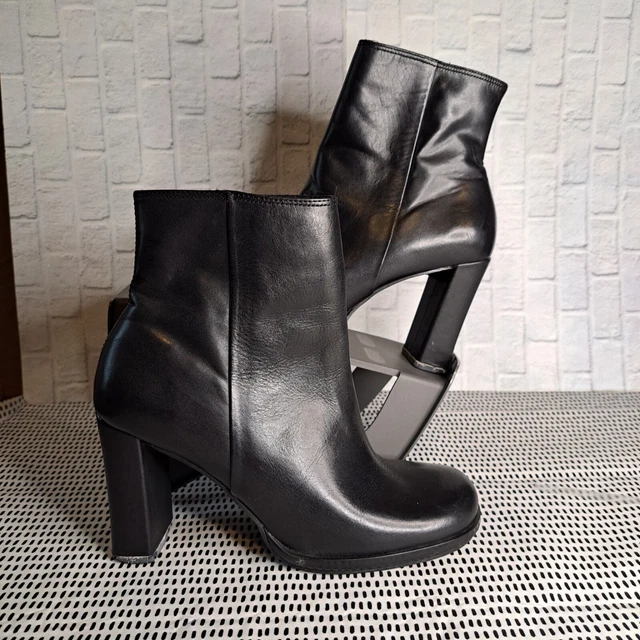 DOLCIS Y2K 90’S Black Leather Ankle Zip Boots Block Heel UK Size 4 ...
