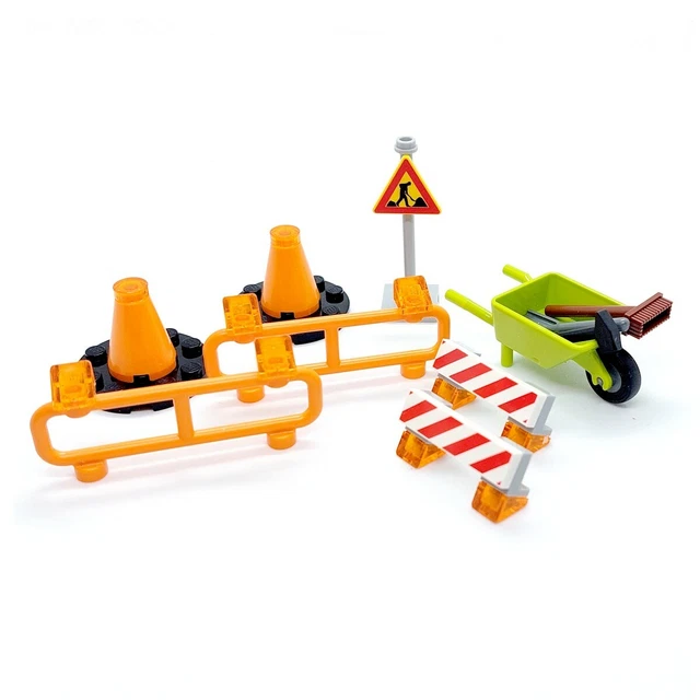 LEGO CITY ROAD Construction Wheelbarrow Sign Barriers Traffic Cones ...