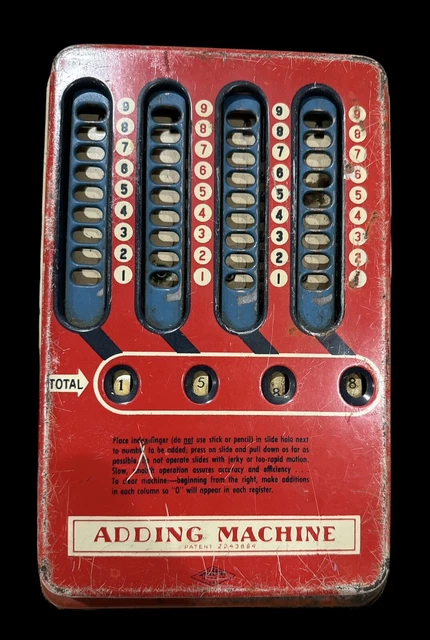 VINTAGE TIN WOLVERINE USA Red & Blue Metal Math Toy Adding Machine $24. ...
