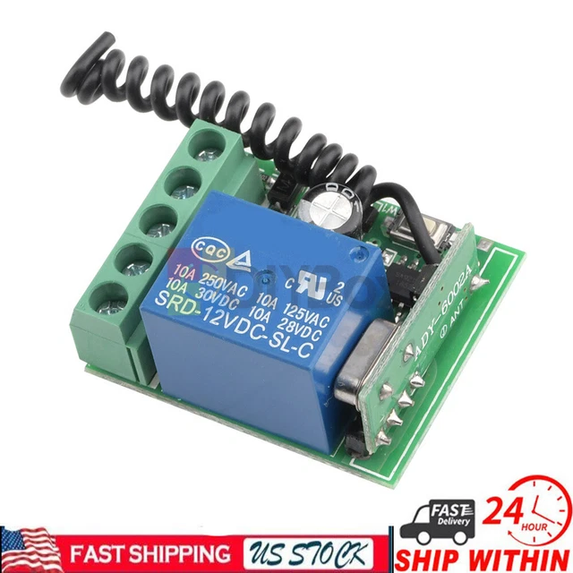 WIRELESS RELAY 1-CHANNEL 12V RF 433Mhz Remote Control Switch Receiver ...