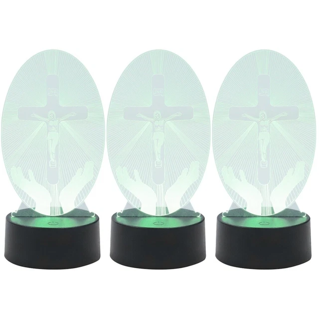 3 PACK CROSS LED Light 3d Night Jesus Bedside Lamp Religious £36.49 ...