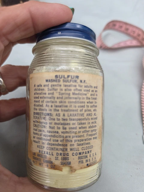 RARE VINTAGE FULL Rexall Sulfur Safe, Gentle Laxative Glass Bottle, 4 ...
