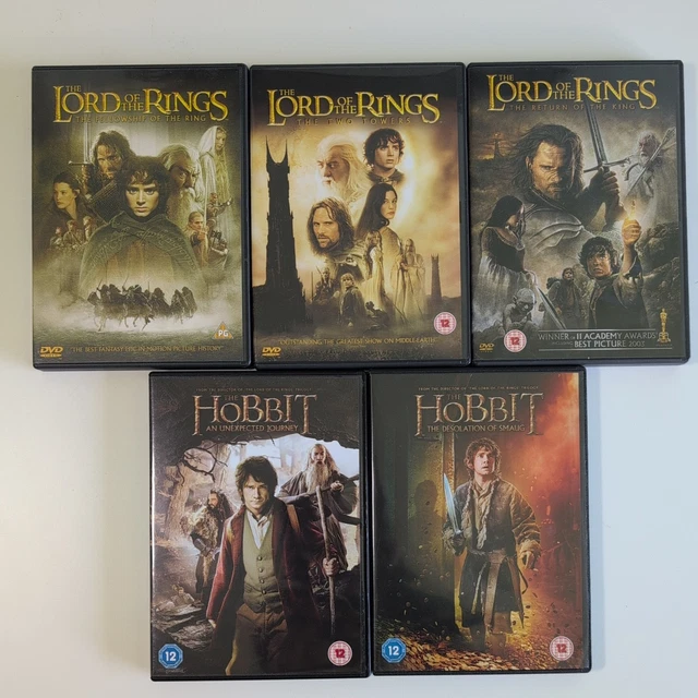 LORD OF THE Rings Trilogy And The Hobbit 1 & 2 DVD 5 Movie Collection ...