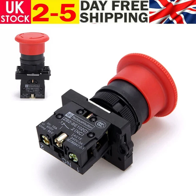 EMERGENCY STOP LOCKING Mushroom Head Push Button Switch 22mm Rotating Reset £6.54 - PicClick UK