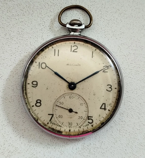 VERY RARE OLD Vintage Soviet/USSR Pocket watch-MOLNIJA 15 JEWELS CCZ ...