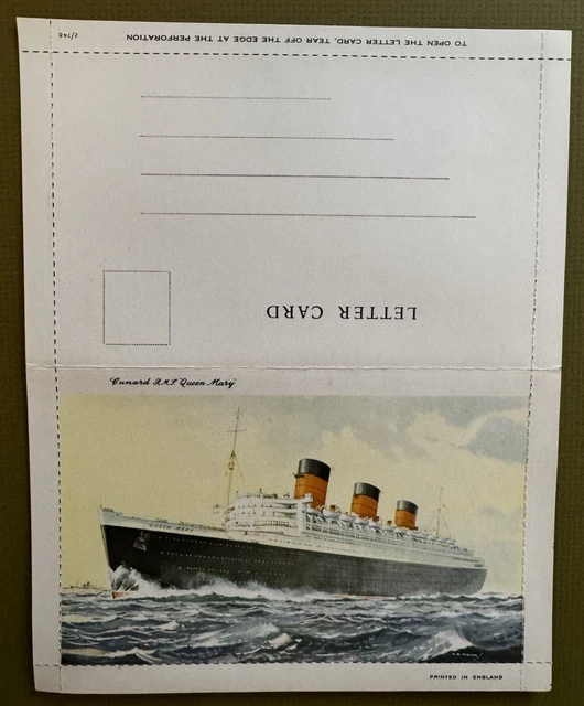 RMS QUEEN MARY Letter Card, Cunard 1950's Vintage Memorabilia WW2 Troop ...