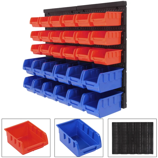 30 BIN SMALL Parts Organizer Garage Storage Wall Mounted Screws Bolts ...