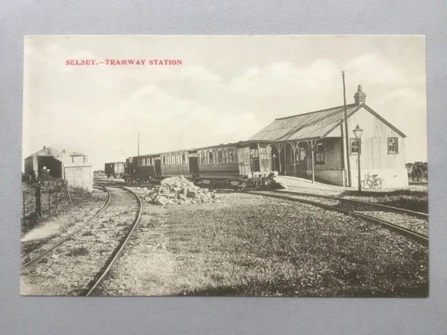 SELSEY TRAMWAY STATION with railway train carriages and shed c.1908 ...