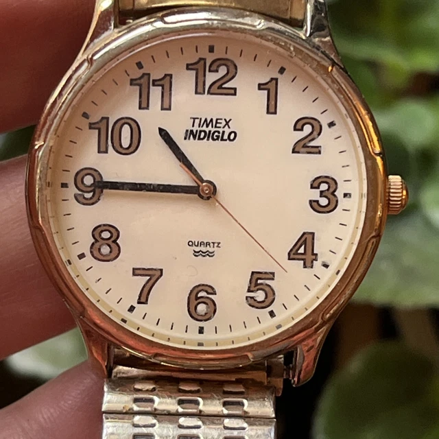VINTAGE TIMEX INDIGLO Men’s Watch cream dial gold tone case new battery ...