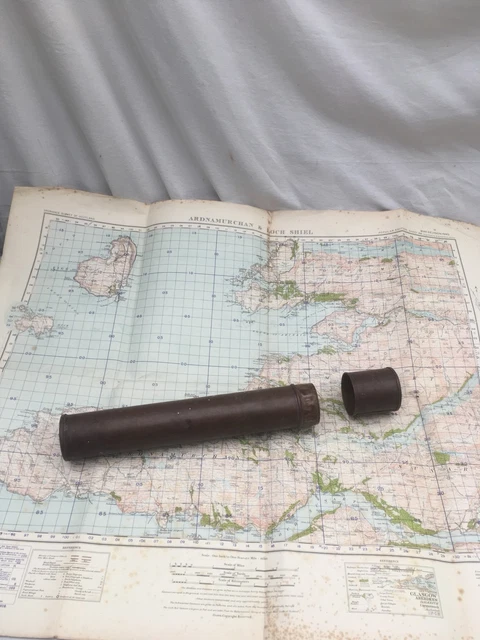 VINTAGE COPPER MAP case tube WW1 ww2 Artillery officers + 1940 canvas ...