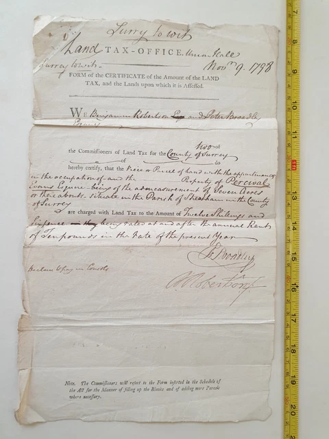 18TH CENTURY LAND Tax Document Handwritten Manuscript Watermarked Laid ...