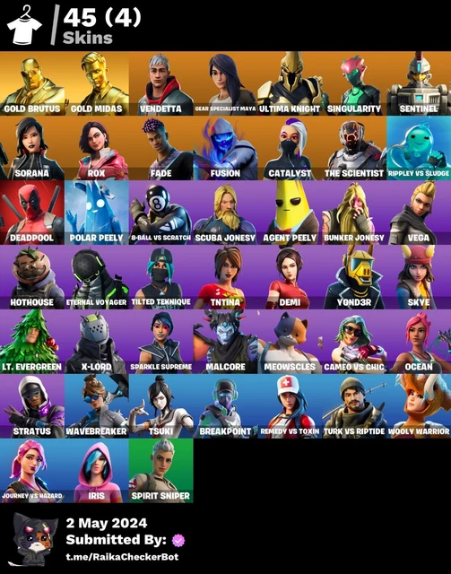 FORTNLTE SKINS, GLOW, Agent Peely, Catalyseur, Deadpool Brutus, SKYE ...