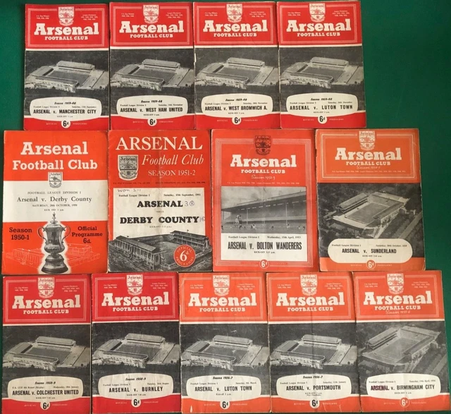 12 ARSENAL MATCH Programmes From The 1950s listed individually £4.00 ...