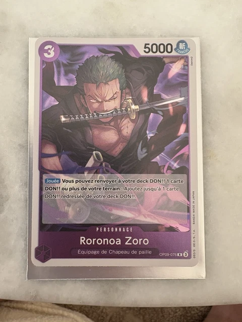 ONE PIECE CARD Rare Holo Game Carte Francaise Roronoa Zoro Op09-076 R Fr Mint EUR 1,00 - PicClick FR
