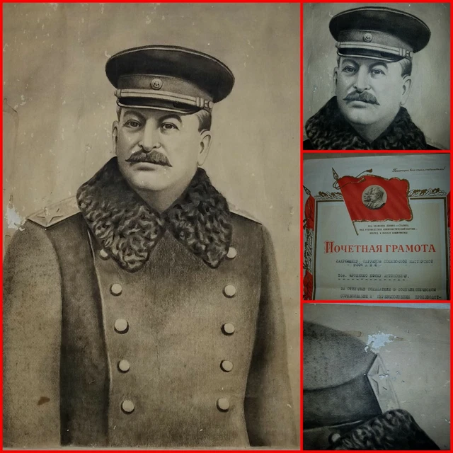 POSTER VINTAGE RUSSO sovietico STALIN ritratto uniforme URSS propaganda ...